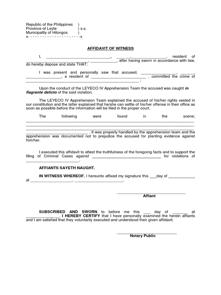 Affidavit of Witness for Criminal Case | PDF | Politics | Social Science