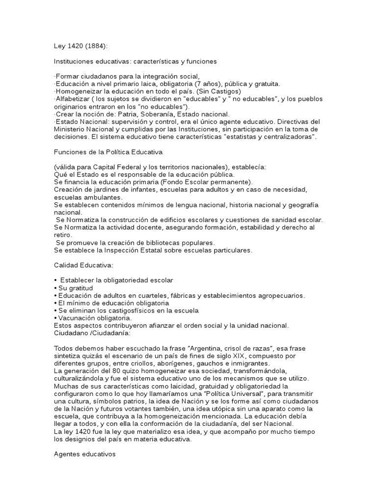 Ley 1420 | PDF | Educación primaria | Educación avanzada