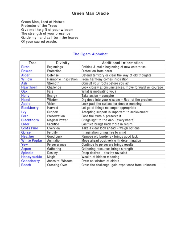 Green Man Oracle Reference - Tarot Cards | PDF