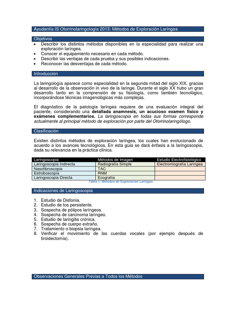 Métodos de Exploración Laríngea | PDF | Endoscopia | Medicina CLINICA