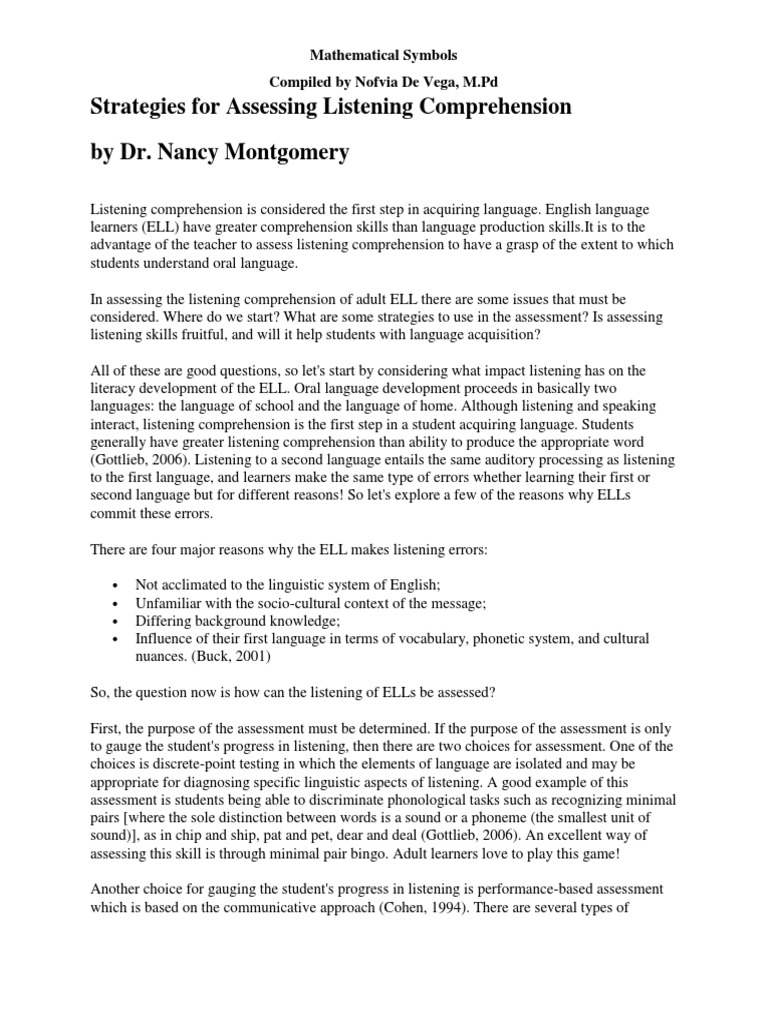 Strategies For Assessing Listening Comprehension | PDF | Reading ...