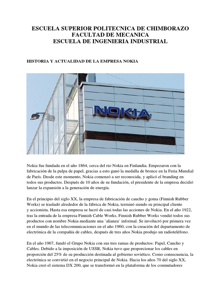 Historia y Actualidad de La Empresa Nokia | PDF | Nokia | Telefono windows