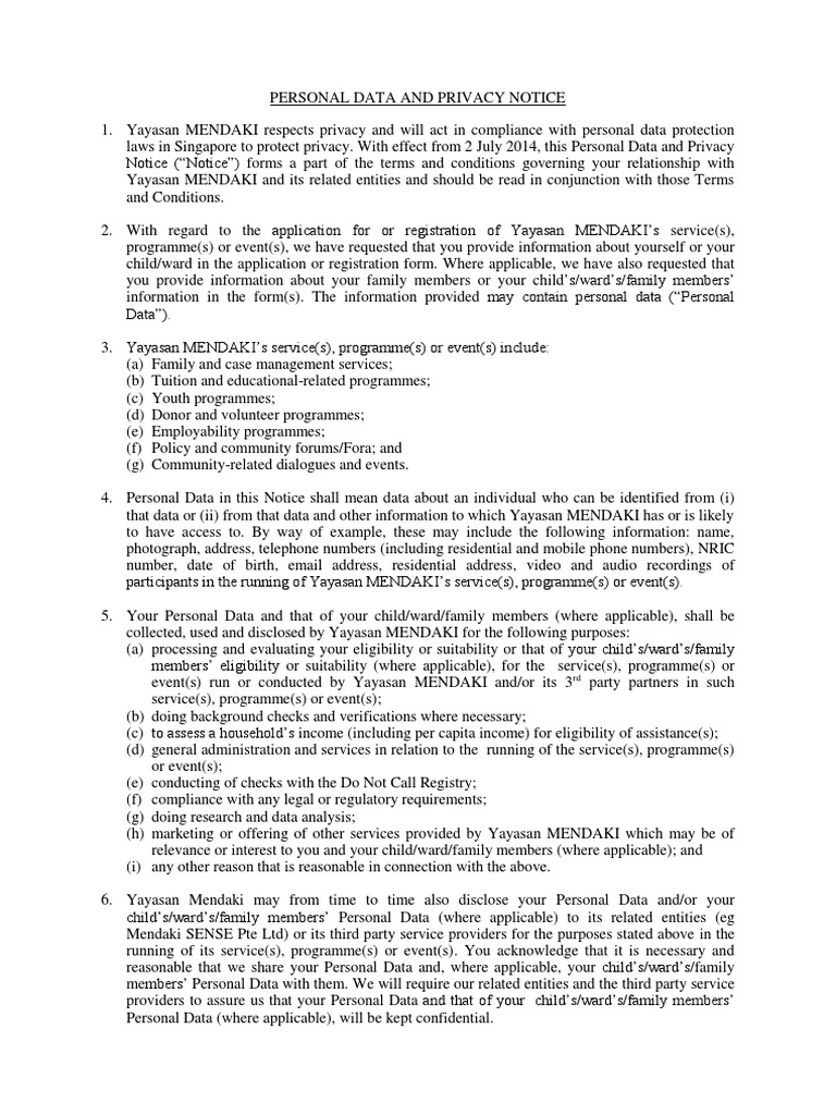 Personal Data and Privacy Notice | Information Privacy | Personally ...