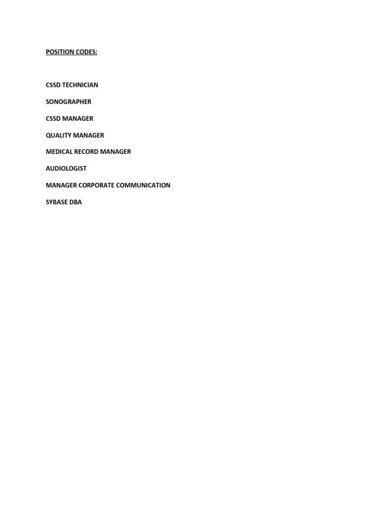 Medical Position Codes List | PDF