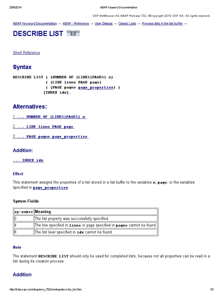 Describe List: Syntax | Download Free PDF | Data Type | Variable (Computer Science)