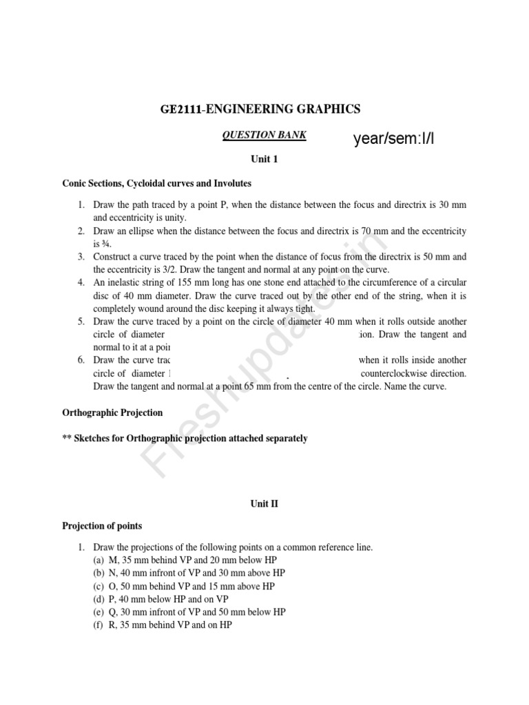 Anna University Engineering Graphics Question Bank Unit1 Unit5 | PDF ...