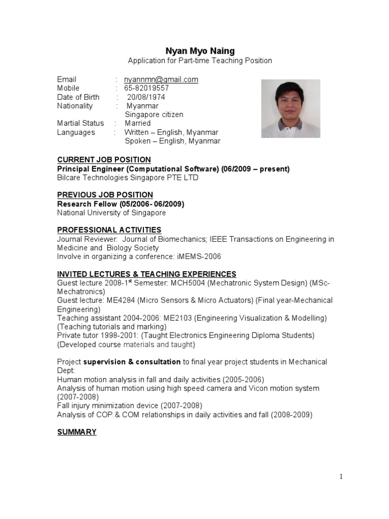 Resume Nyan Myo Naing Teaching | PDF | Embedded System | Mechatronics