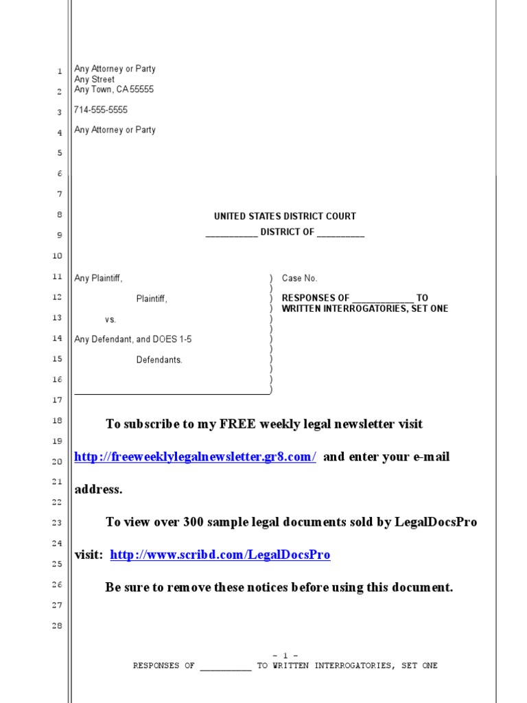 Sample Responses to Interrogatories | PDF | Interrogatories | Federal ...