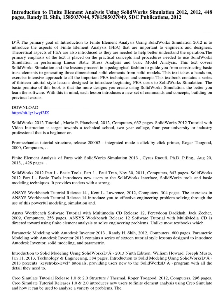 Introduction To Finite Element Analysis Using SolidWorks Simulation 2012 | PDF | Simulation ...