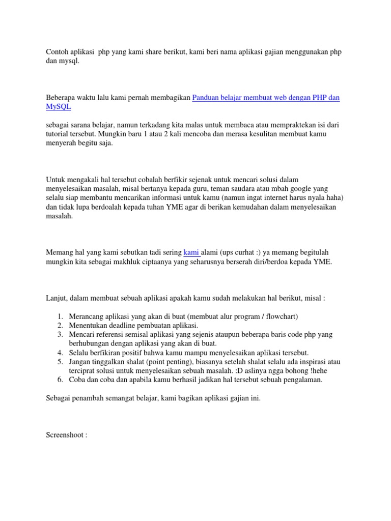Contoh Aplikasi Aplikasi PHP Dan Mysql | PDF | Karier & Perkembangan ...