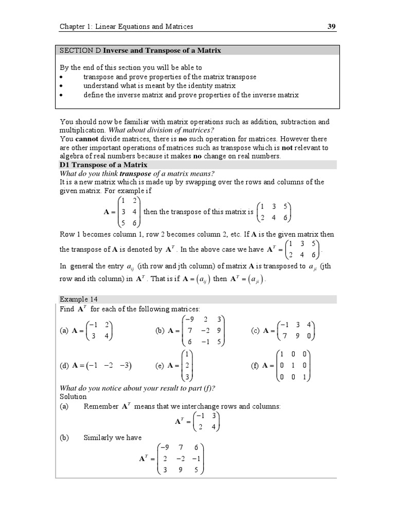 Matrix Inverse And Transpose Matrix Mathematics Matrix Theory
