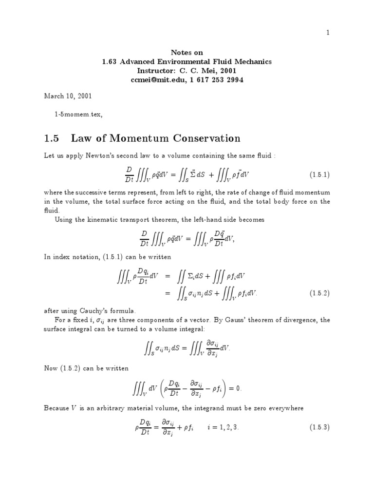 Momentum Conservation in Fluid Mechanics | PDF | Teaching Methods ...