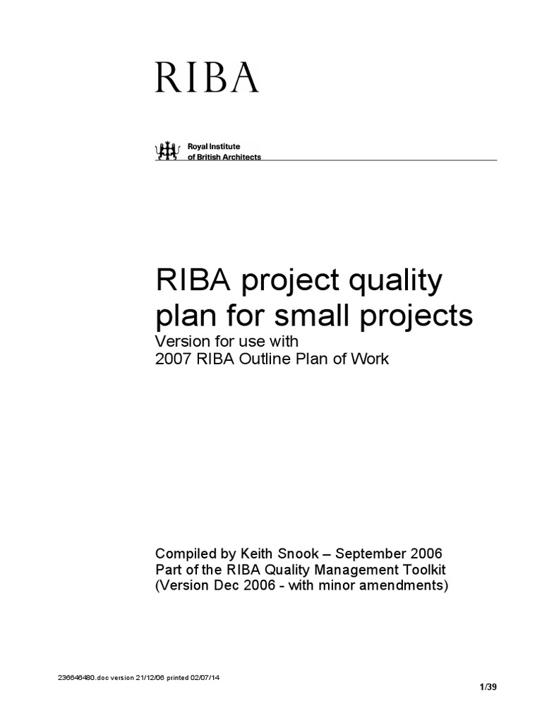 RIBA Project Quality Plan for Small Projects | PDF | Architect | Industries