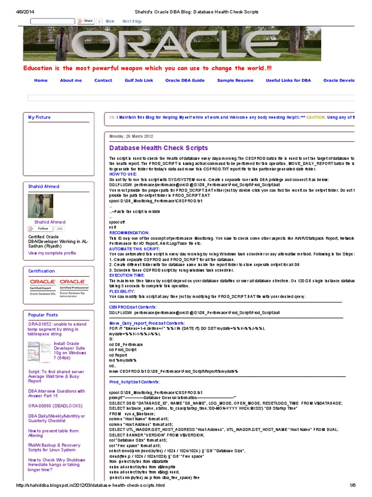 Database Health Check | PDF | Cache (Computing) | Databases