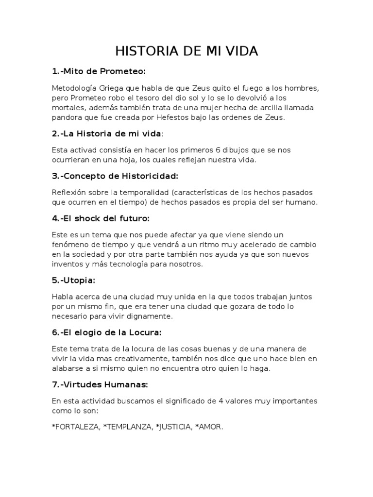 Historia de Mi Vida | PDF | Familia | Prometeo