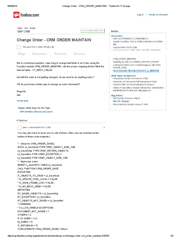 Change Order - CRM - ORDER - MAINTAIN - Toolbox For IT Groups | PDF ...