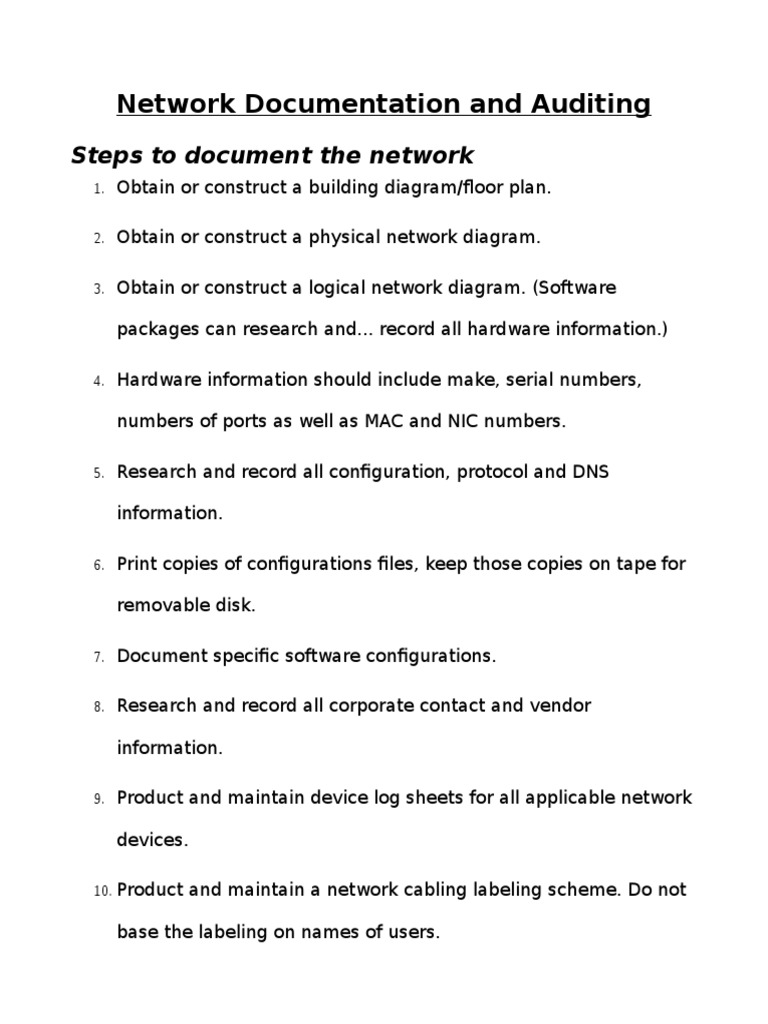 Network Documentation and Auditing | PDF | Computer Network | Computer Architecture