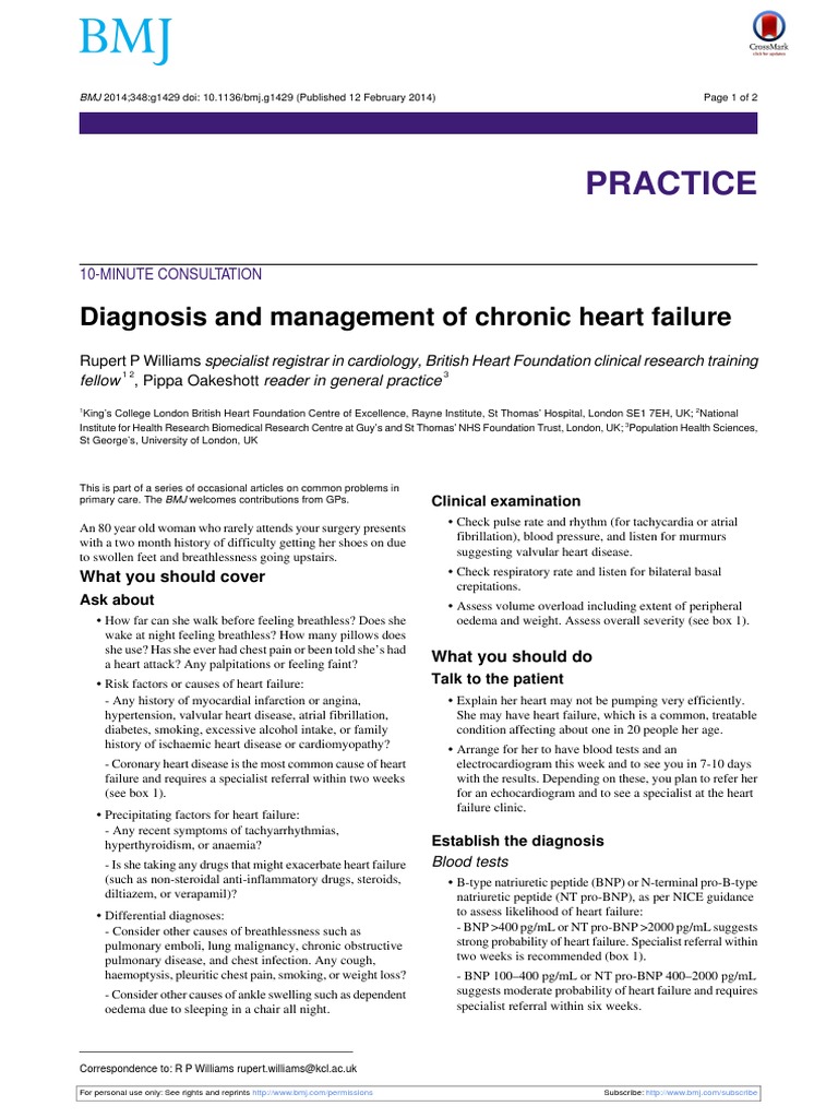 Diagnosis and Management of Chronic Heart Failure | PDF