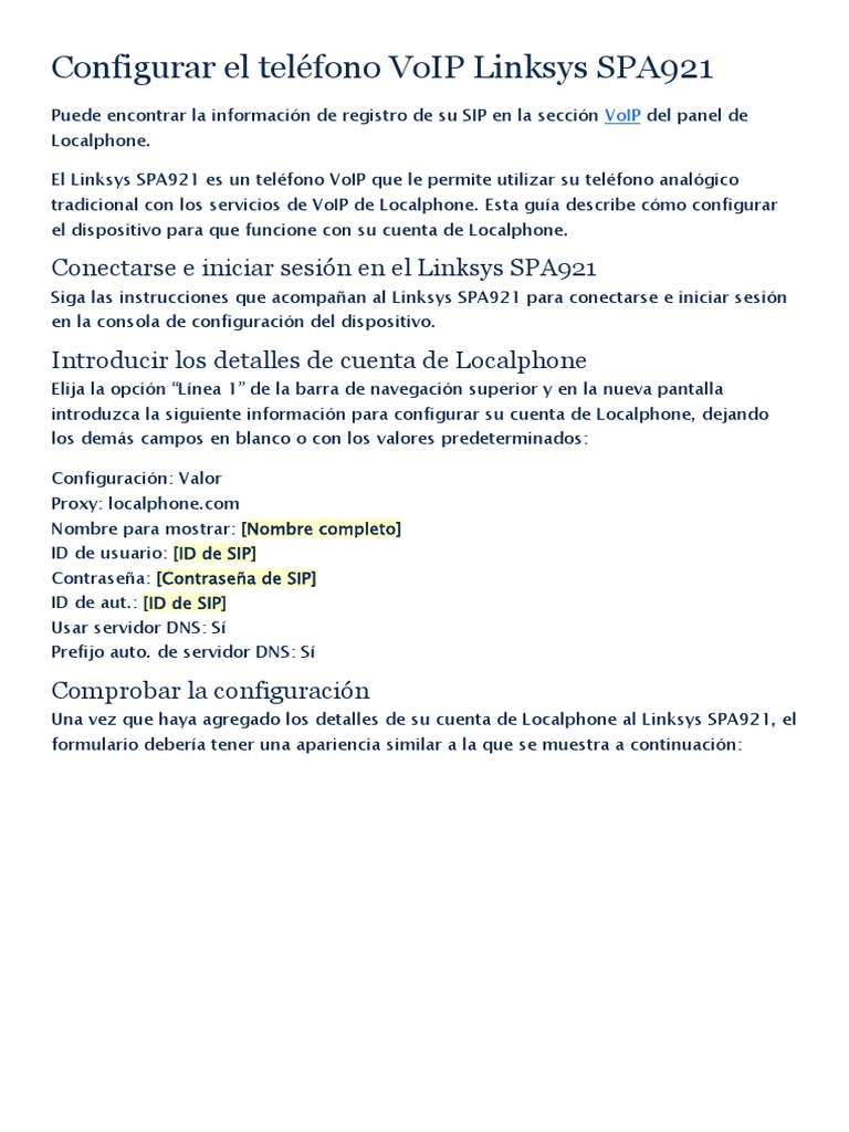 Configurar El Teléfono VoIP Linksys SPA921 | PDF | Voz sobre IP | Cisco Systems