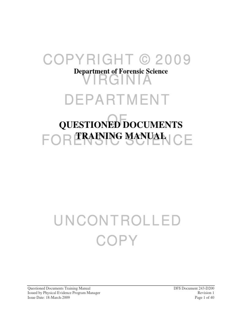 243 D200 Questioned Documents Training Manual | PDF | Forensic Science ...