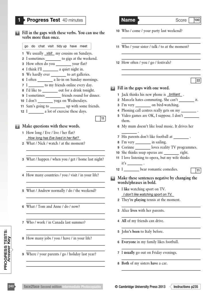 Unit 1. Progress Test 1 | PDF | Leisure