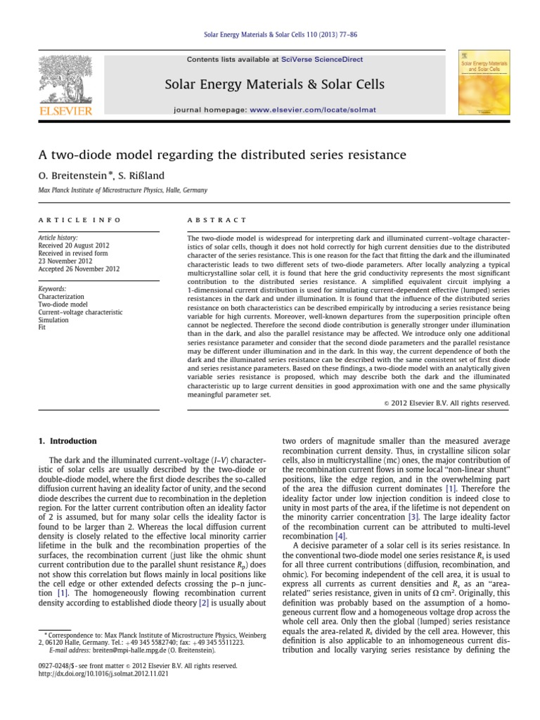 Modeling the Effects of Distributed Series Resistance in Solar Cells ...
