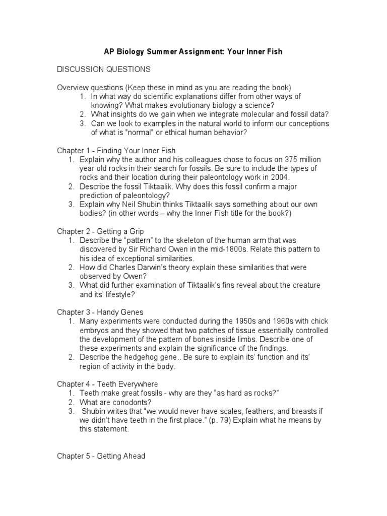 AP Biology Summer Assignment: Your Inner Fish | PDF | Nature