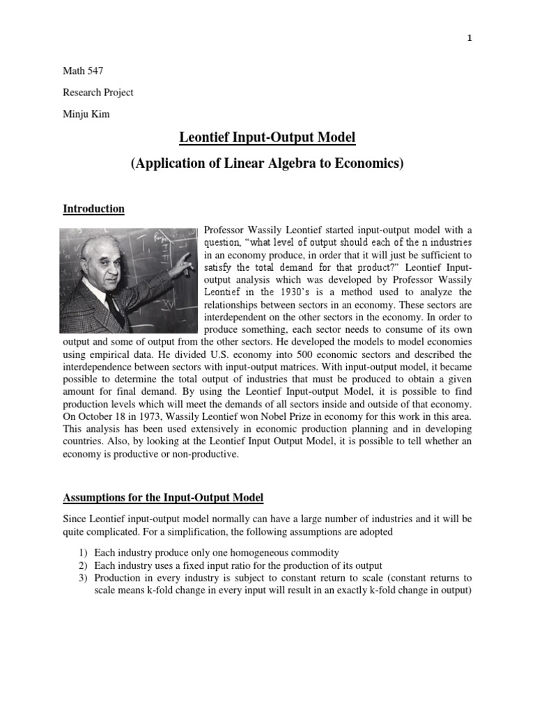 M Kim Section001 Leontief IO Model | PDF | Input–Output Model | Matrix ...