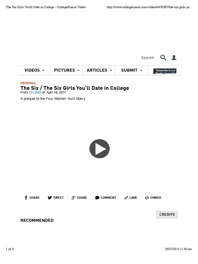 The Six Girls You'Ll Date in College - CollegeHumor Video | PDF ...