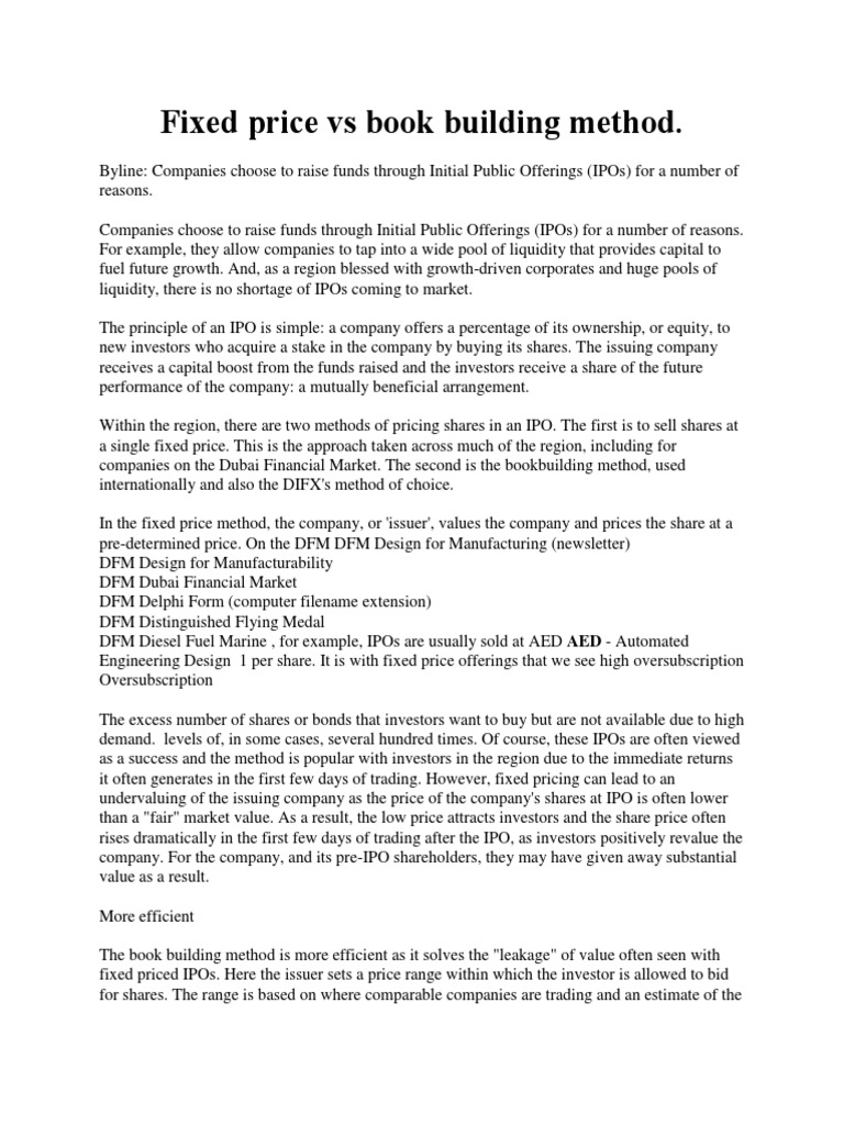 Fixed Price Vs Book Building Method | PDF | Initial Public Offering ...