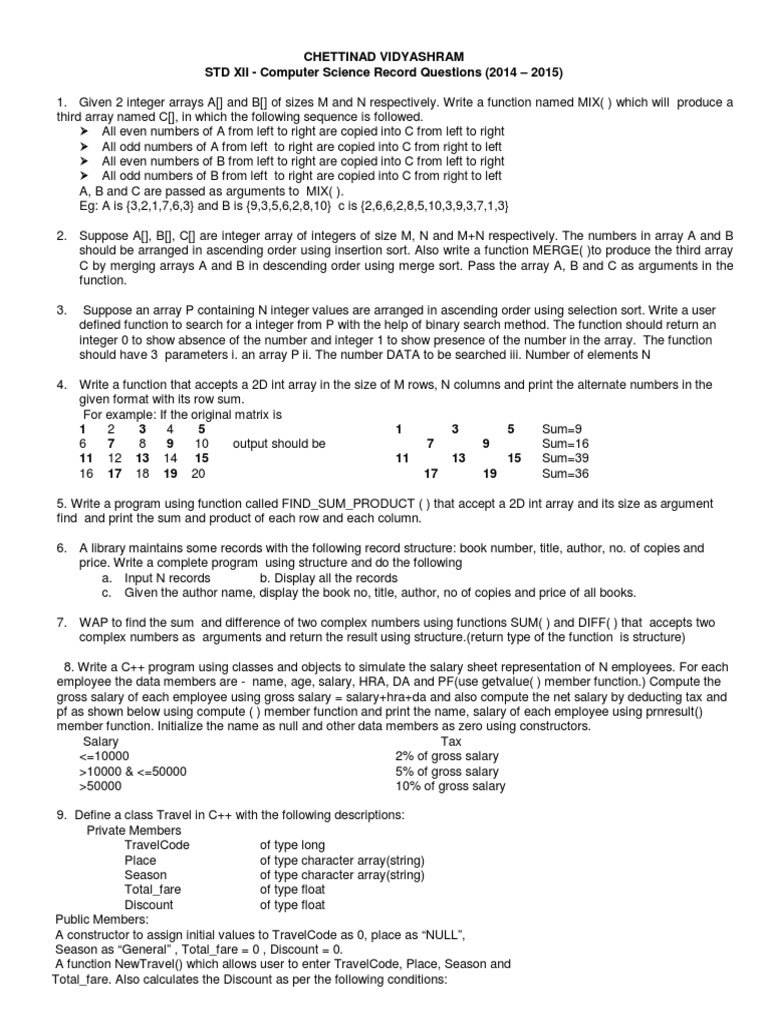 STD Xii Record Questions 2014 - 2015 | PDF | Parameter (Computer ...