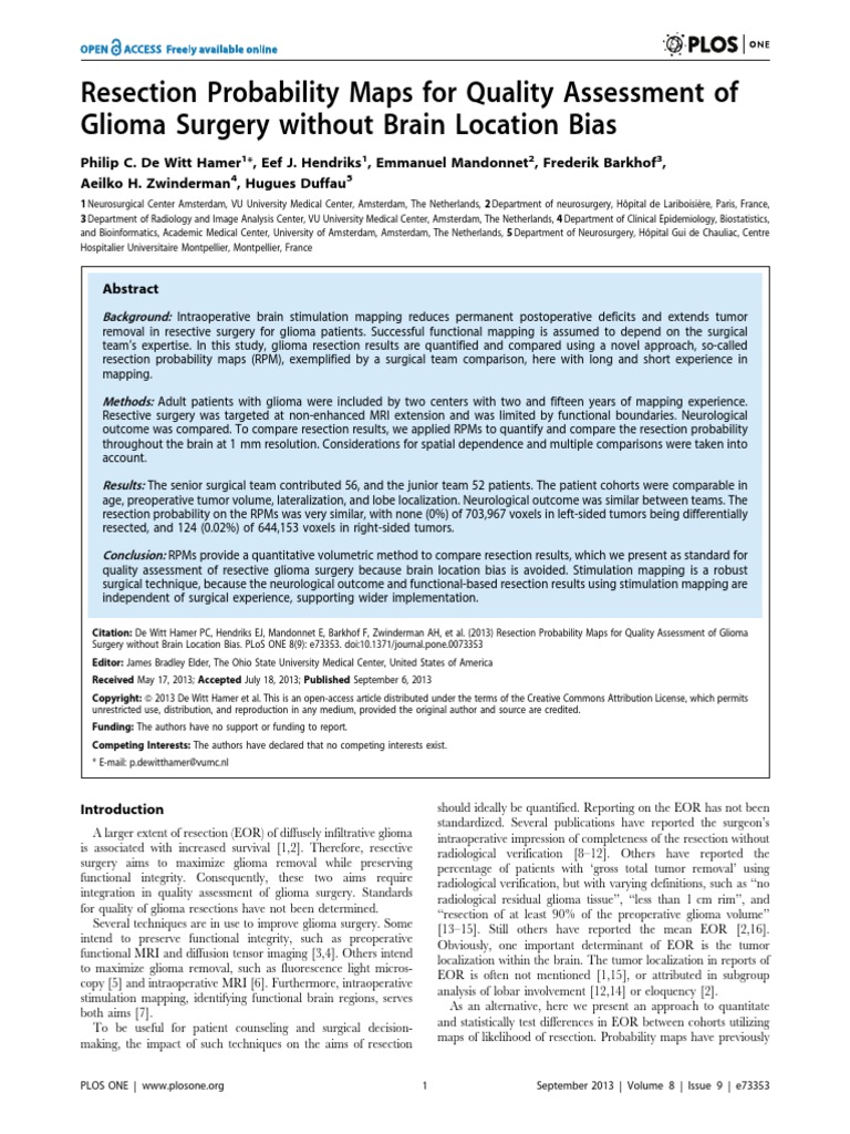 Resection Probability Maps For Quality Assessment of Glioma Surgery ...