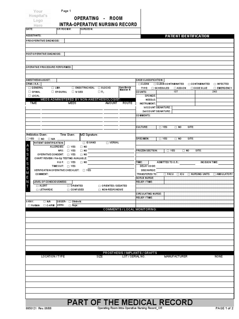 intraoperative record | Surgery | Anesthesia