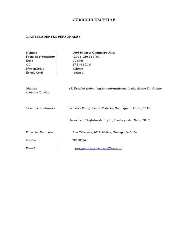 Currículum Vitae (José Patricio Chamorro) . | PDF | Violencia | Business