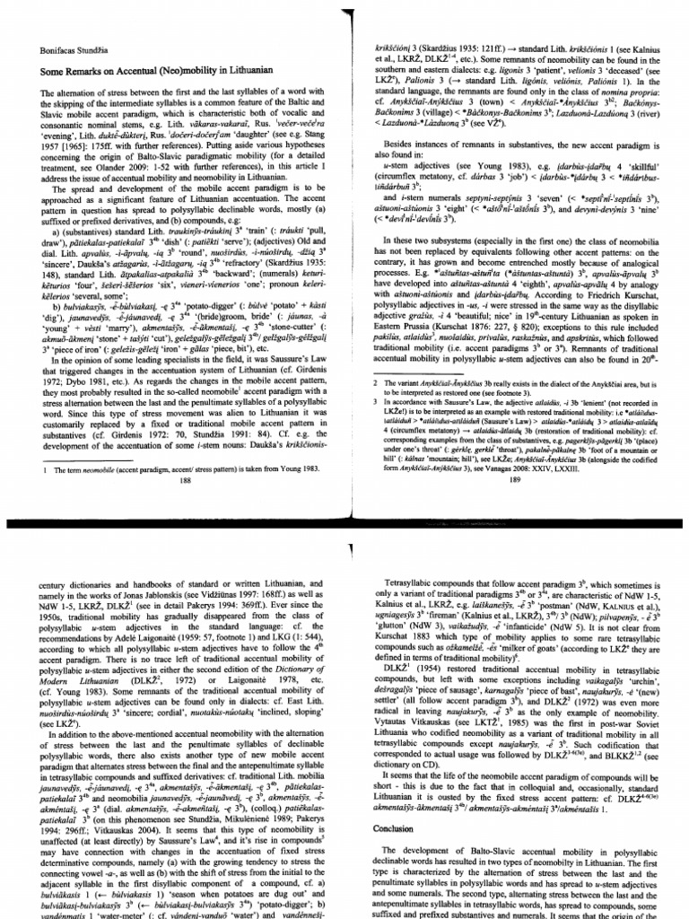 Some Remarks On Accentual (Neo) Mobility in Lithuanian - Stundzia | PDF ...