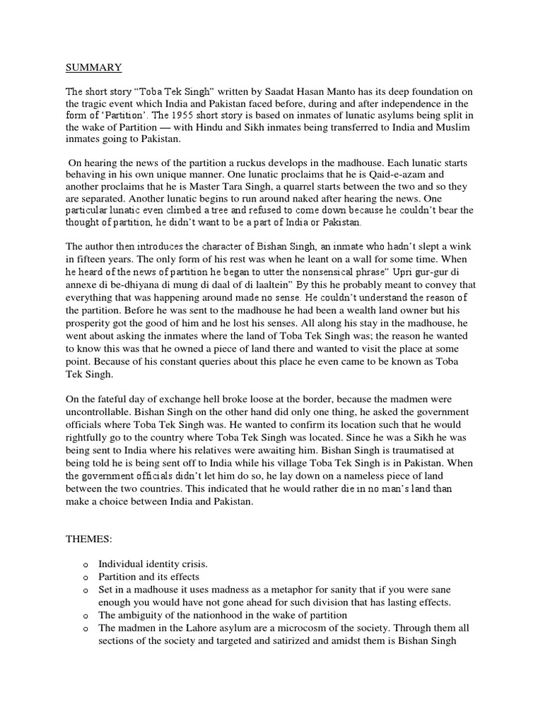 Summary | PDF | Partition Of India | Politics (General)