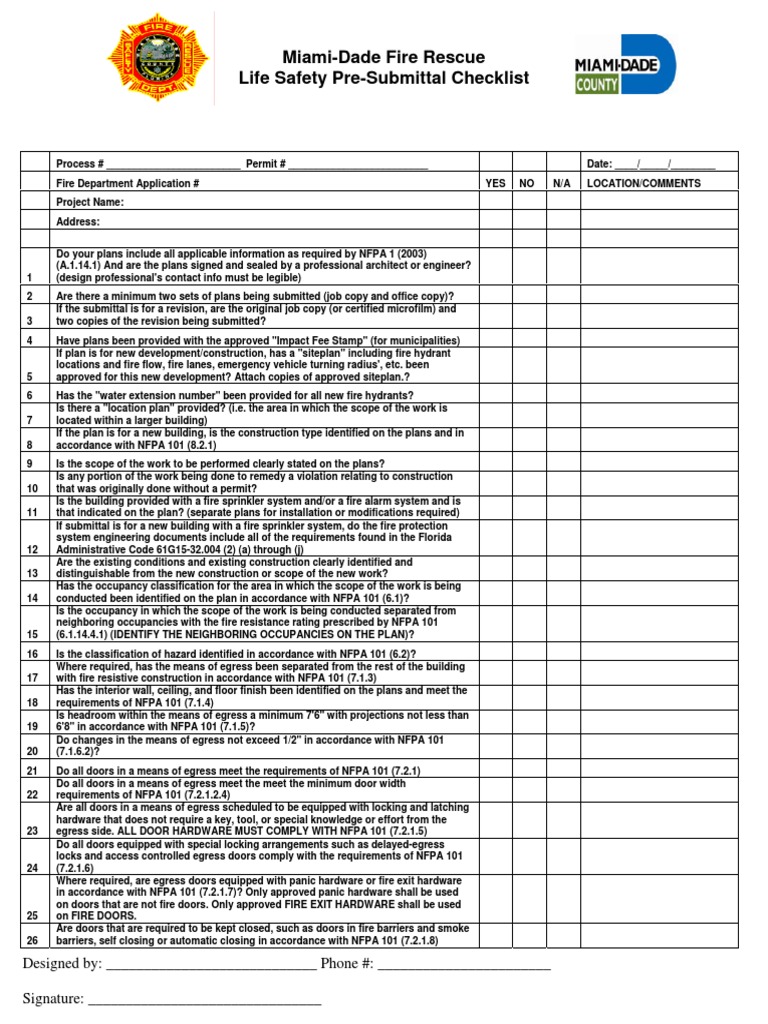 Life Safety Presubmittal Checklist | PDF | Fire Sprinkler System | Door