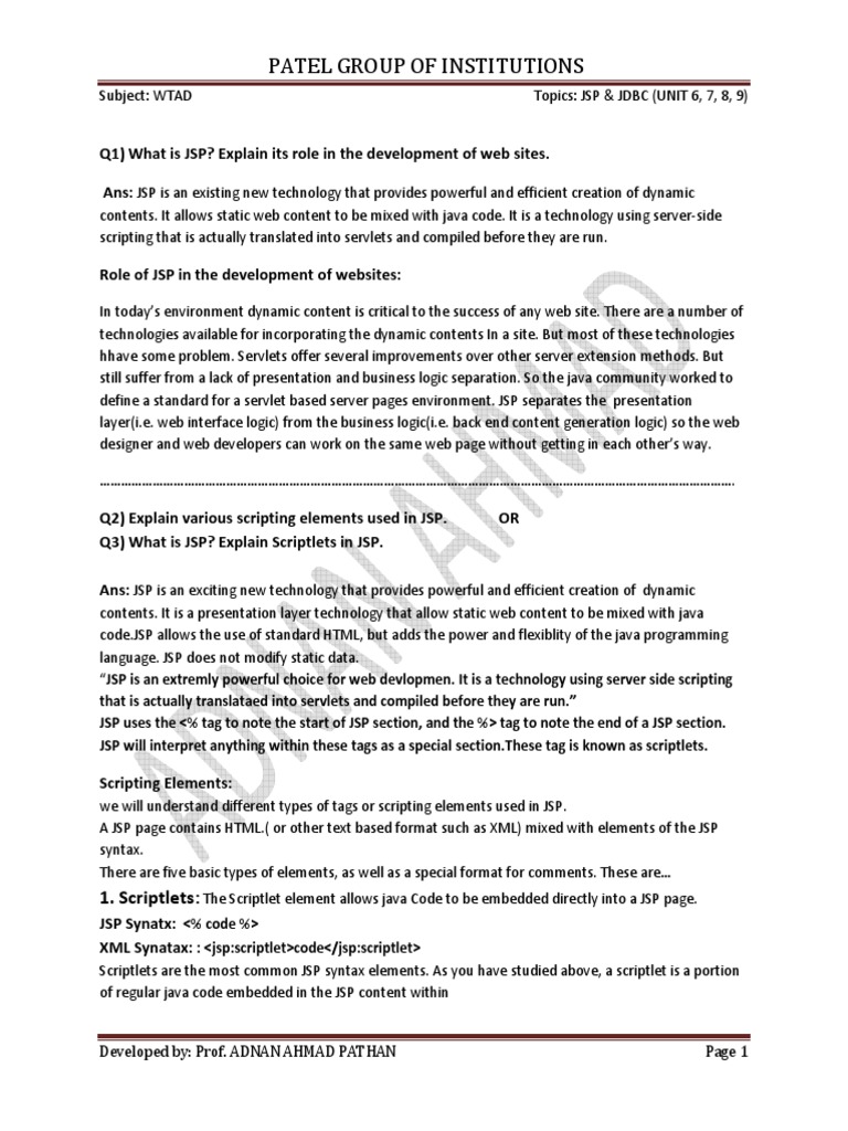 JSP | PDF | Java Server Pages | Java Servlet