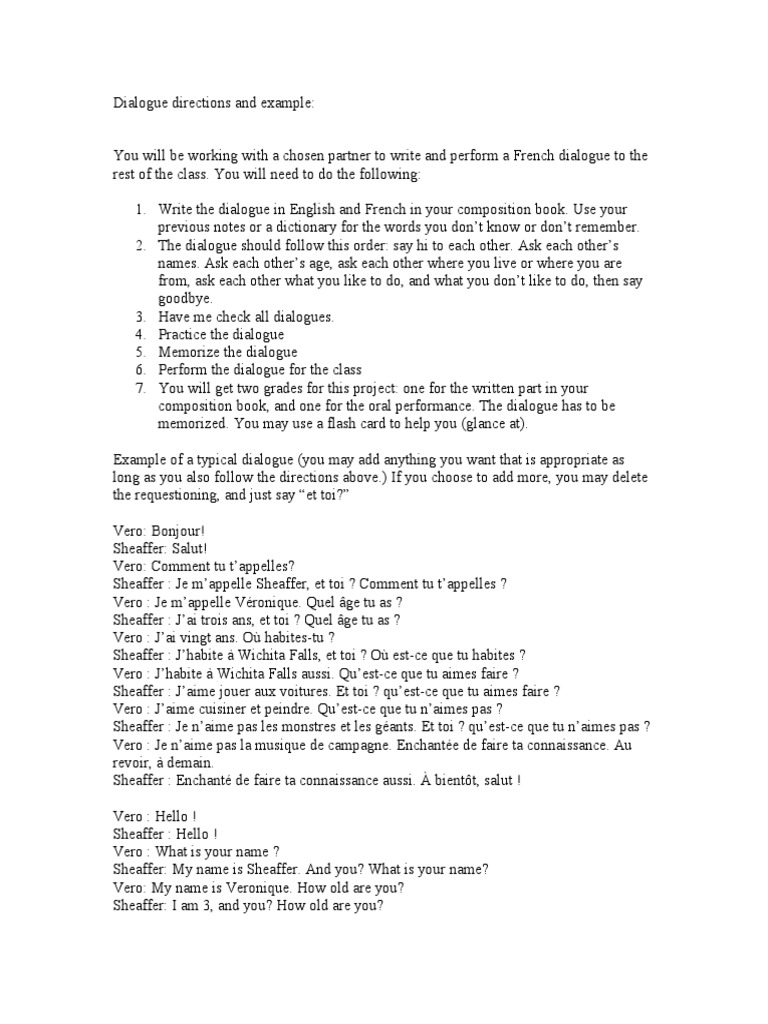 Dialogue Directions and Example | PDF | Languages | Language Arts ...