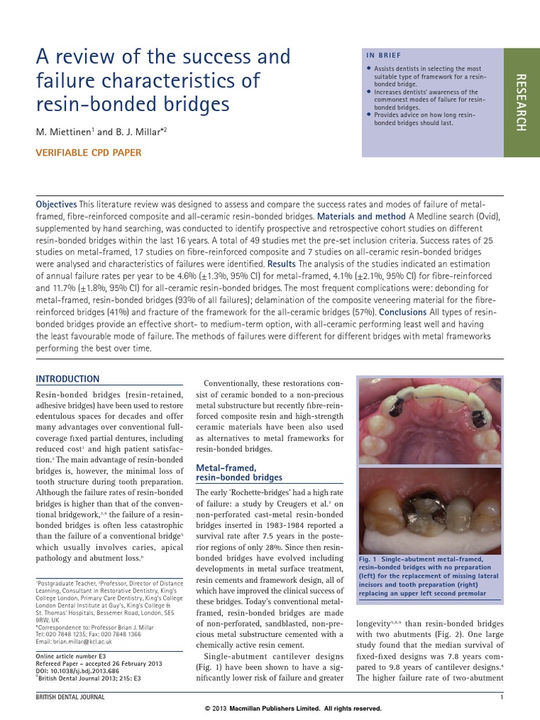 A Review of The Success and Failure Characteristics of Resin-Bonded ...