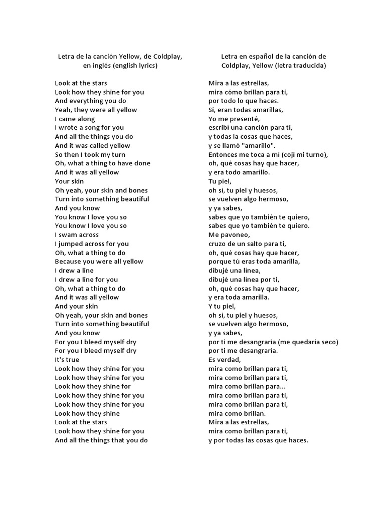 Letra de La Canción Yellow | PDF