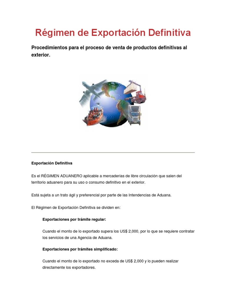 Régimen de Exportación Definitiva | Descargar gratis PDF | aduana ...