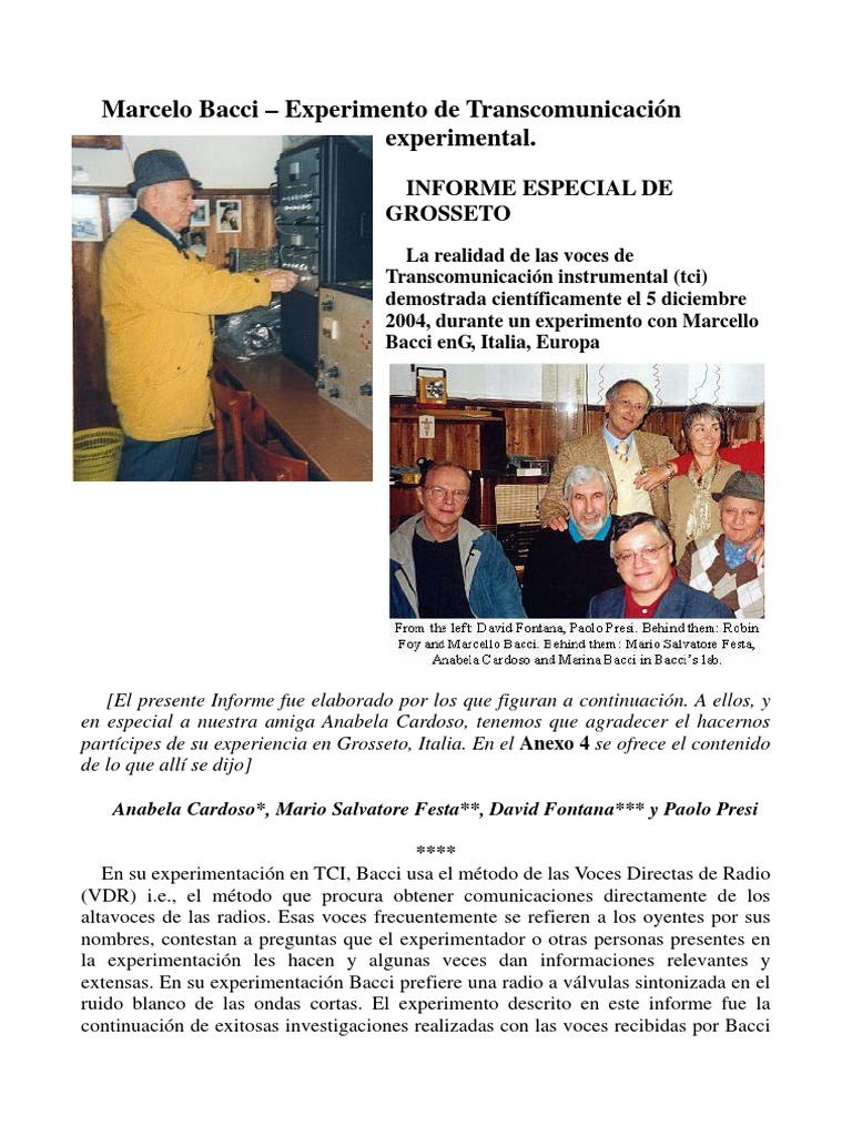 Experimento de Transcomunicación Experimental - Marcelo Bacci | PDF ...