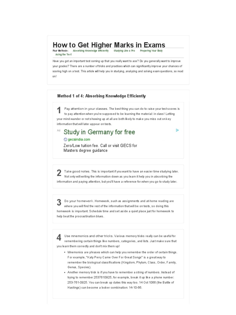 4 Ways To Get Higher Marks in Exams - Wikihow PDF | PDF | Homework | Odor