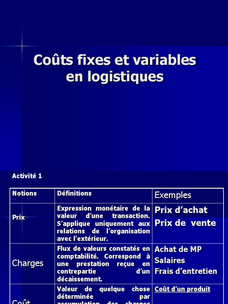Coûts Fixes Et Variables en Logistiques | PDF | Stockage de l'énergie ...
