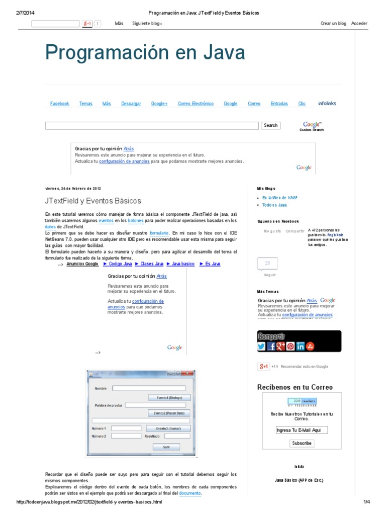 Programación en Java - JTextField y Eventos Básicos | PDF | Páginas del ...