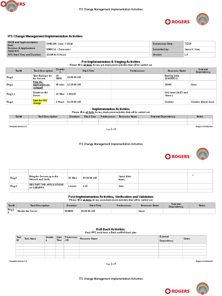Change Implementation Plan - RFC CH82196 | PDF | Business