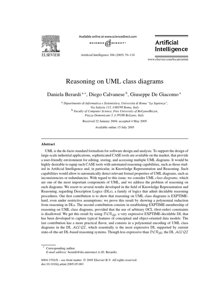 Reasoning On UML Class Diagrams | PDF | Class (Computer Programming) | Unified Modeling Language