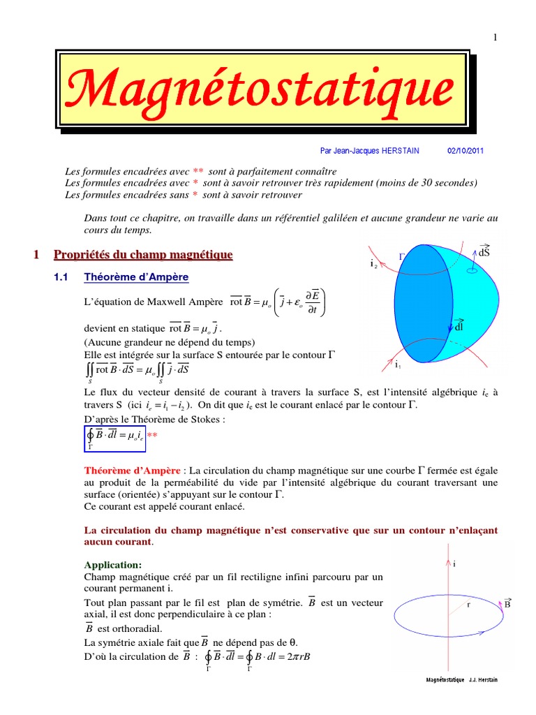 Cours de Magnétostatique et Formules | PDF | Champ magnétique | Tension ...