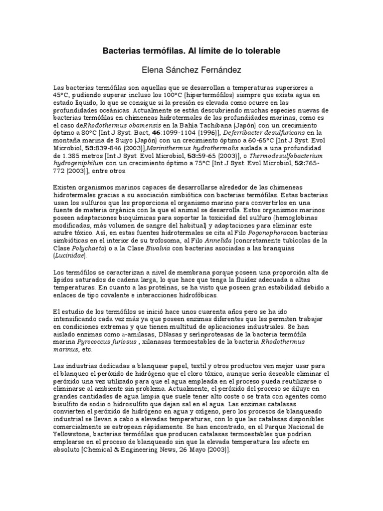 Bacterias Termófilas | PDF | Oxígeno | Agua